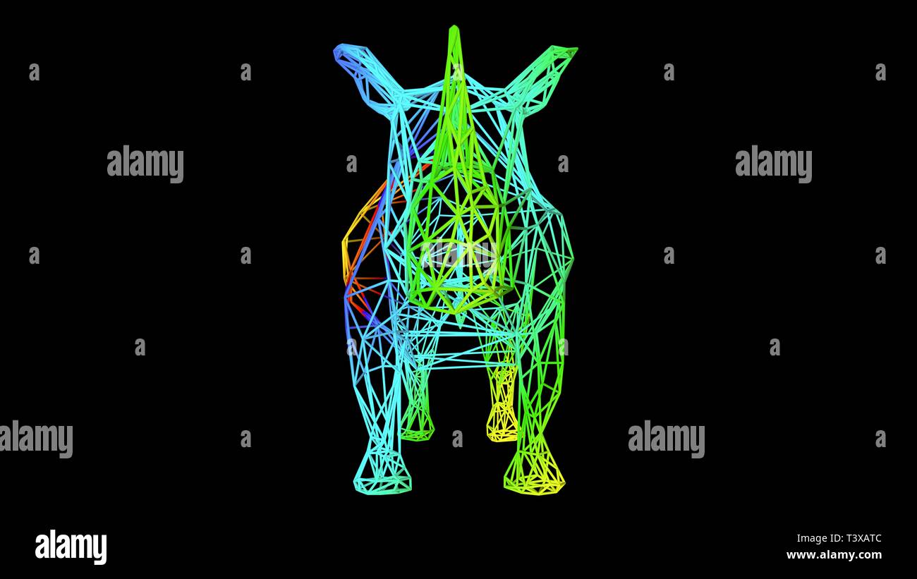 3d rendering of an artistic object made with colorful rope lines ...