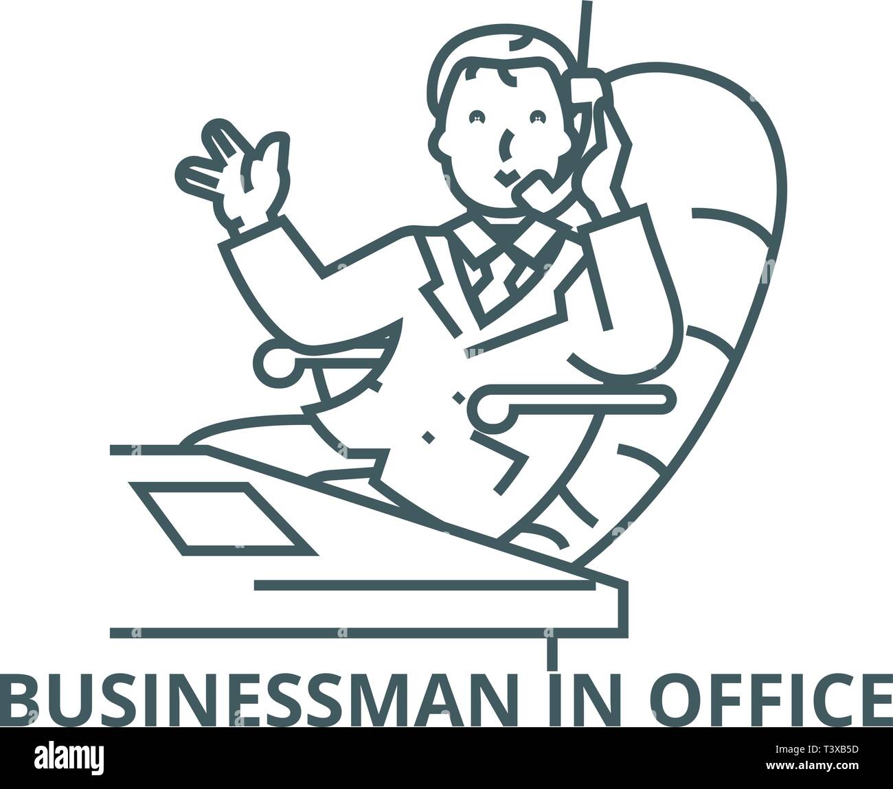 Businessman in office with phone line icon, vector. Businessman in ...