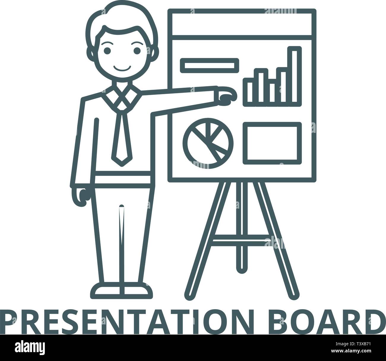 Businessman showing presentation board line icon, vector. Businessman ...