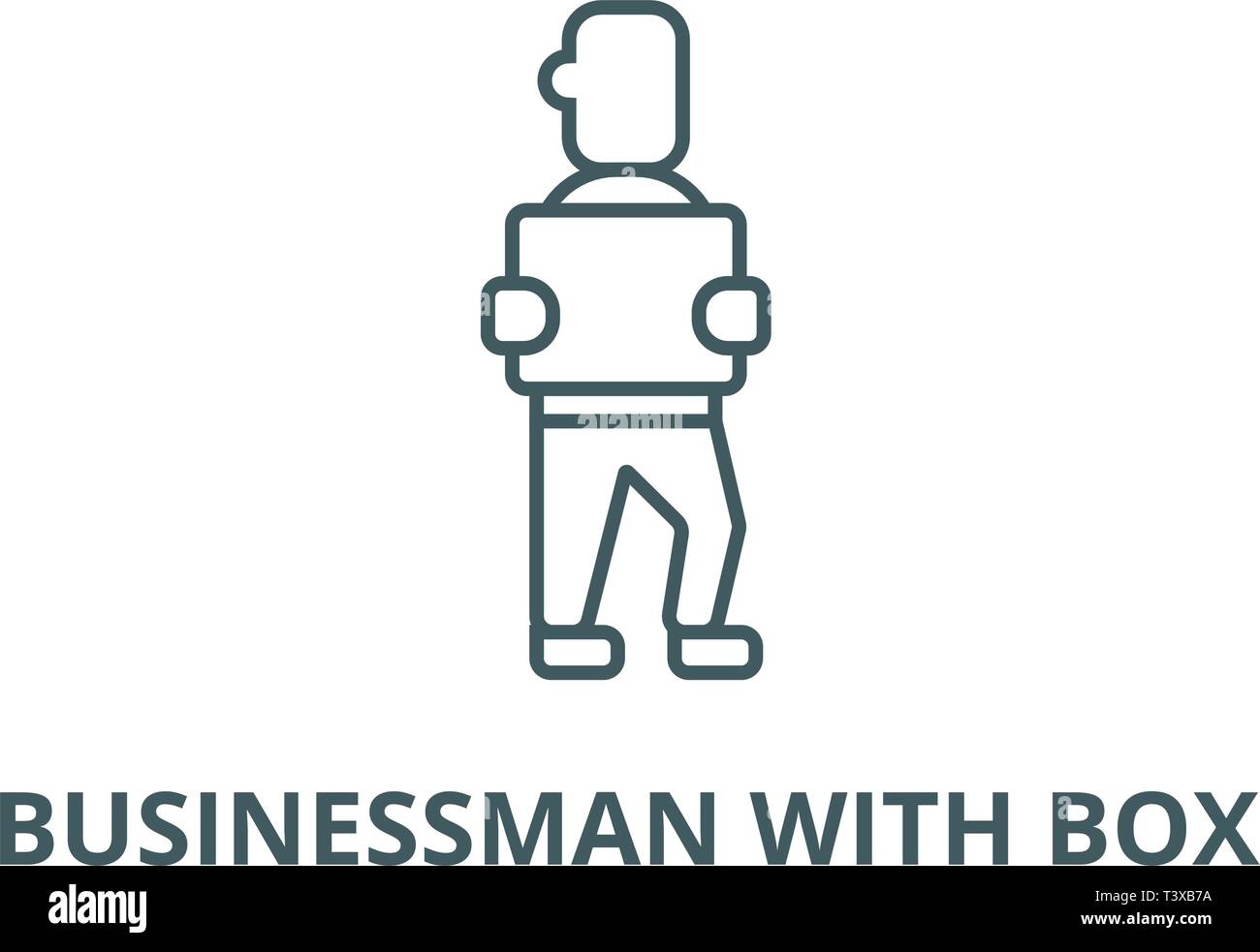 Businessman with box line icon, vector. Businessman with box outline ...