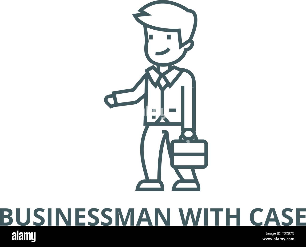 Businessman with case sign line icon, vector. Businessman with case ...