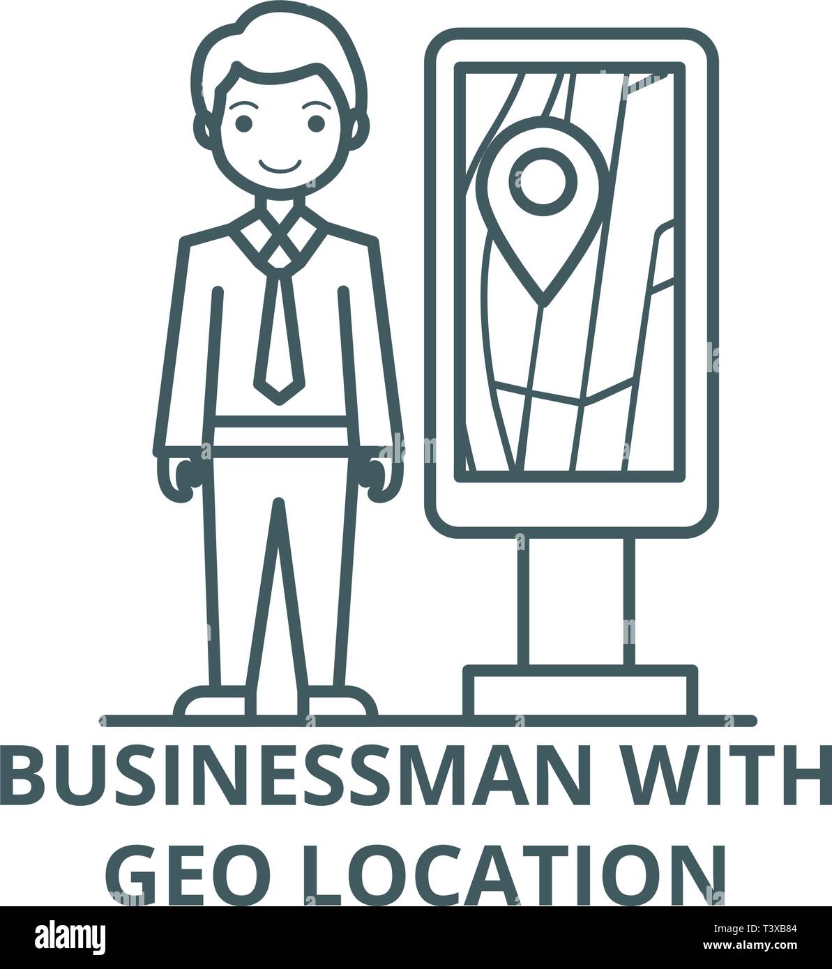 Businessman with geo location line icon, vector. Businessman with geo ...