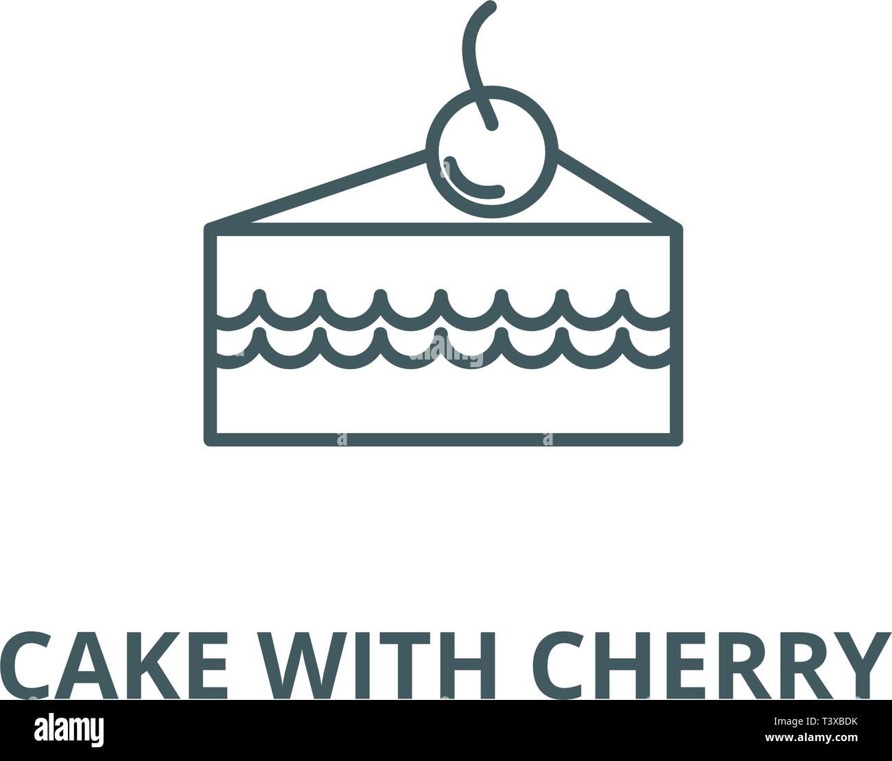 Cake slice with cherry line icon, vector. Cake slice with cherry ...