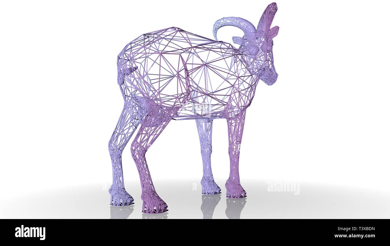 3d rendering of an artistic animal with reflection isolated on white ...