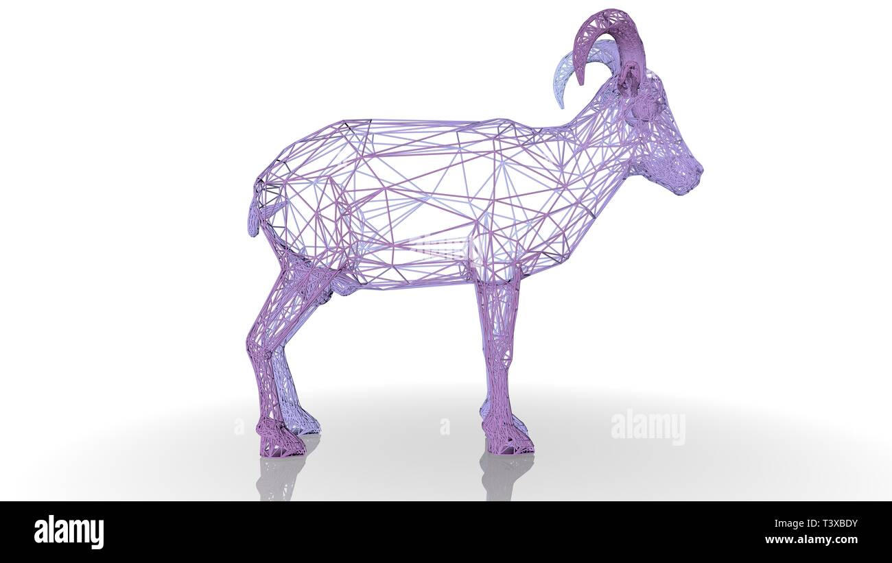 3d rendering of an artistic animal with reflection isolated on white ...