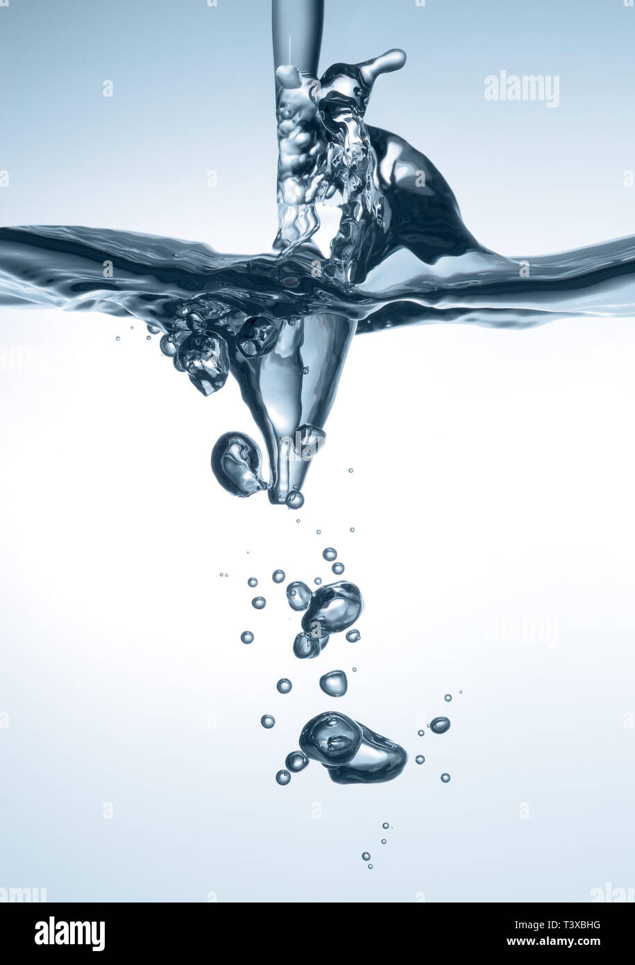 Water splash. Fizzy liquid with bubbles poured into glass vessel Stock ...