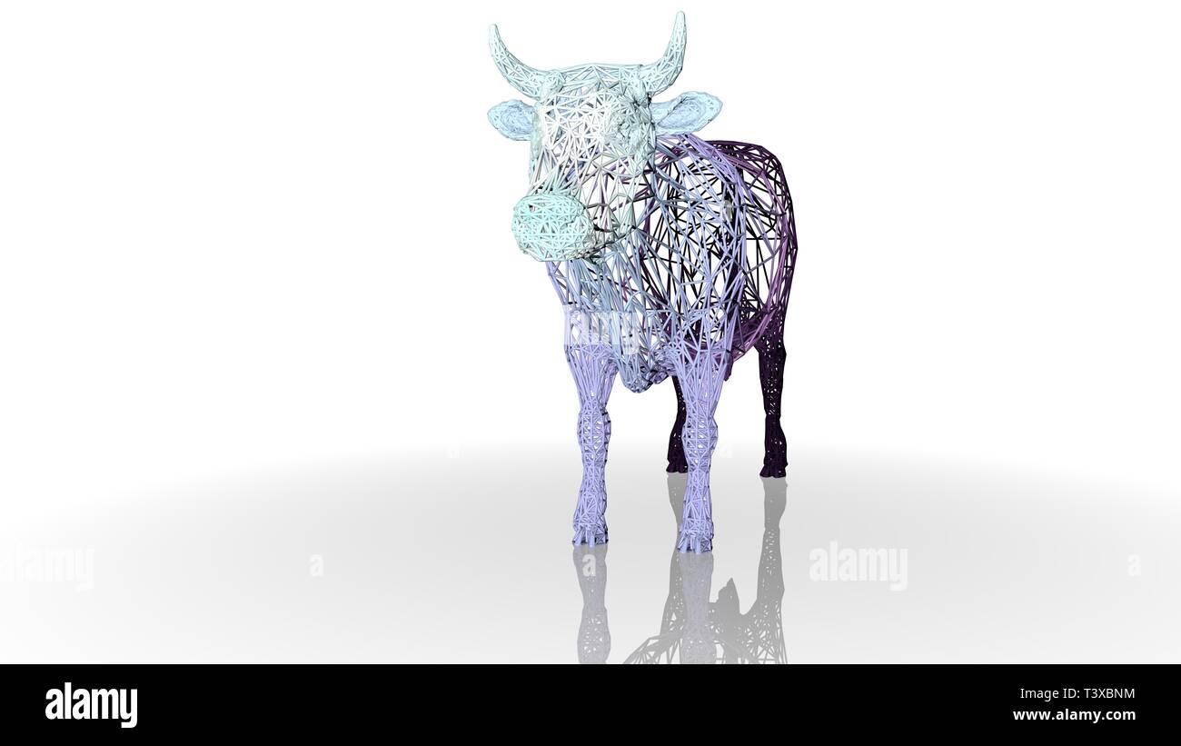 3d rendering of an artistic animal with reflection isolated on white ...