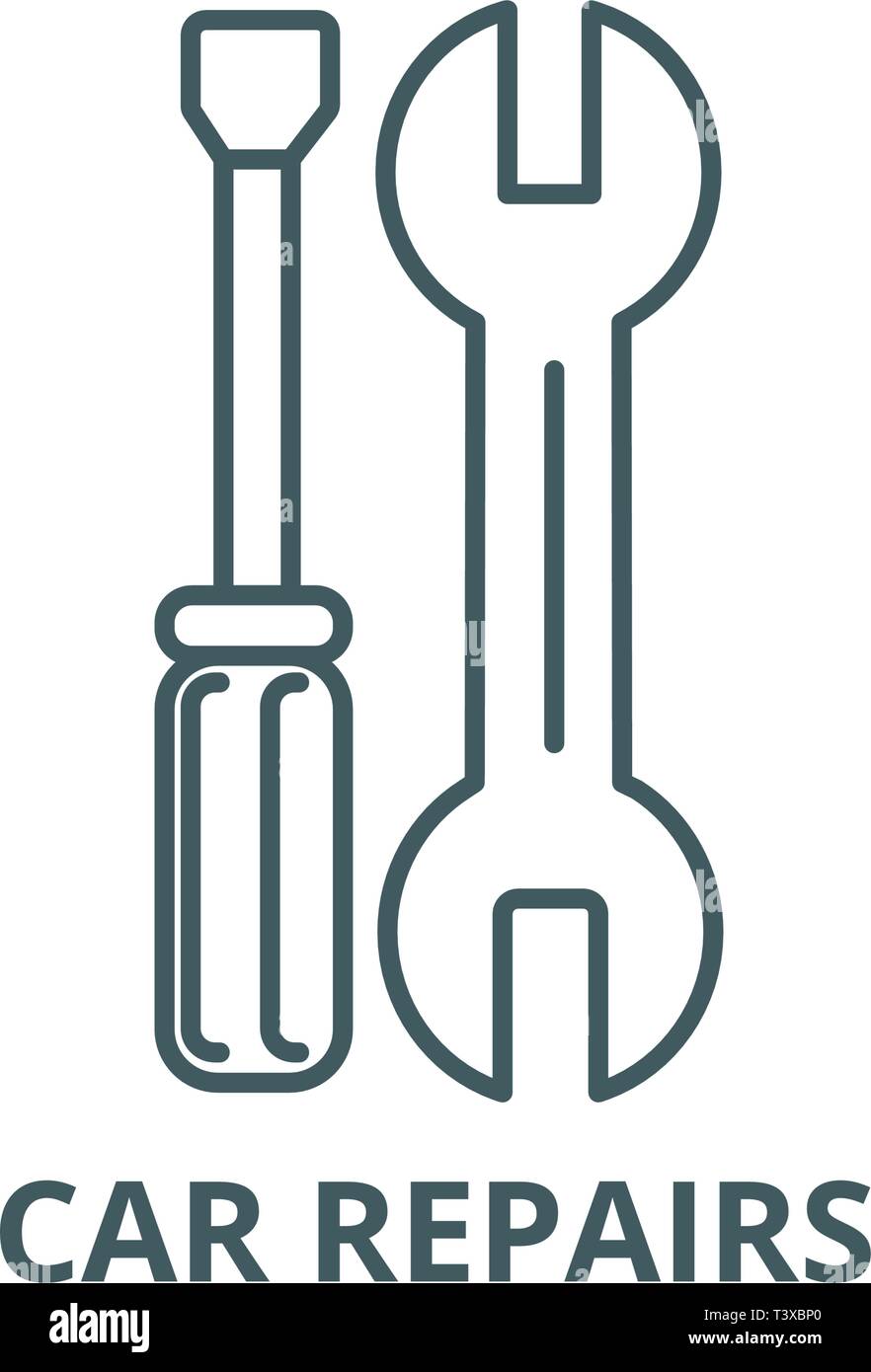 Car repairs line icon, vector. Car repairs outline sign, concept symbol ...