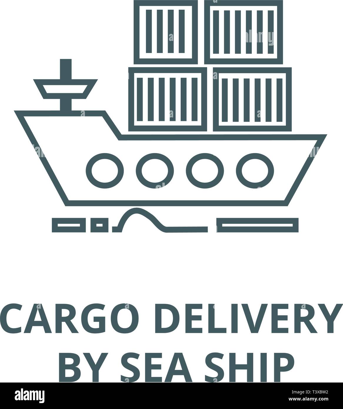 Cargo delivery by sea ship line icon, vector. Cargo delivery by sea ...