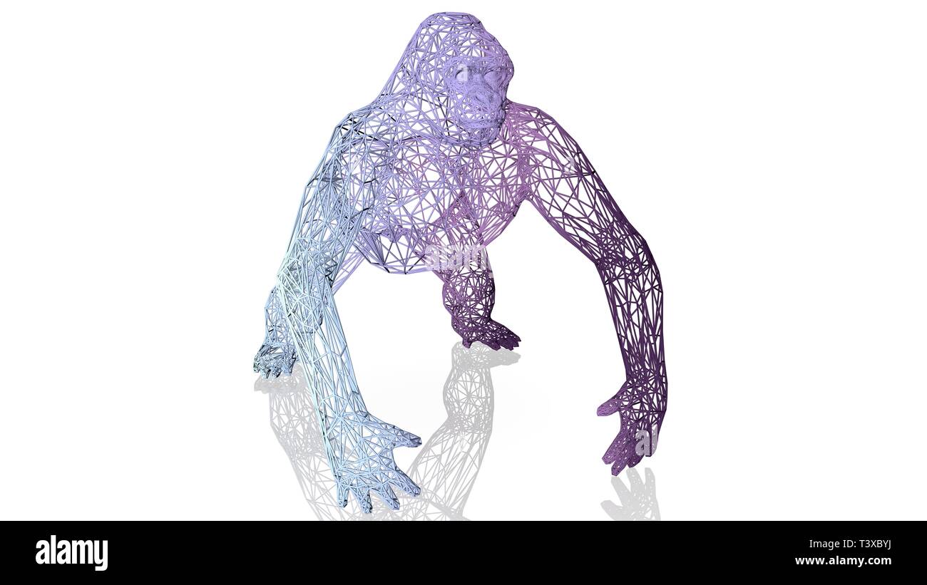 3d rendering of an artistic animal with reflection isolated on white ...