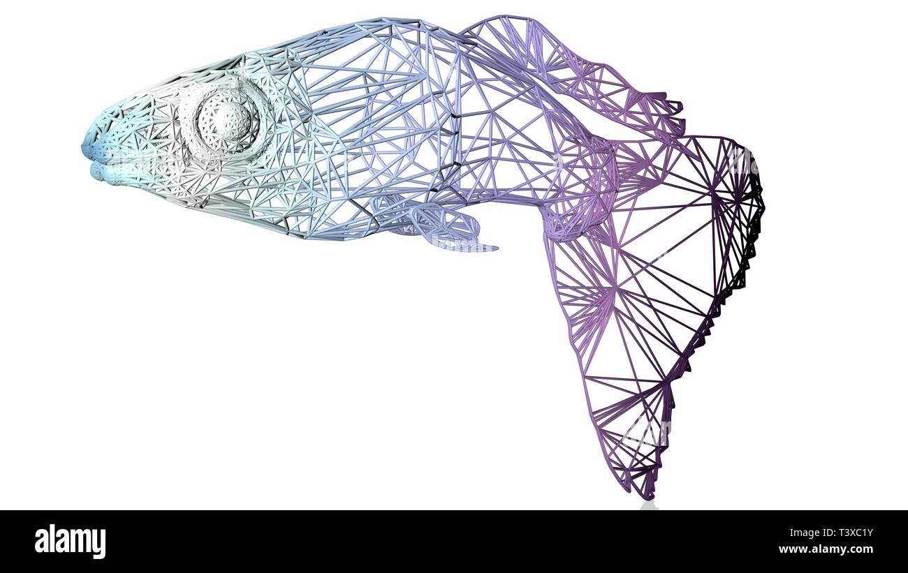 3d rendering of an artistic animal with reflection isolated on white ...