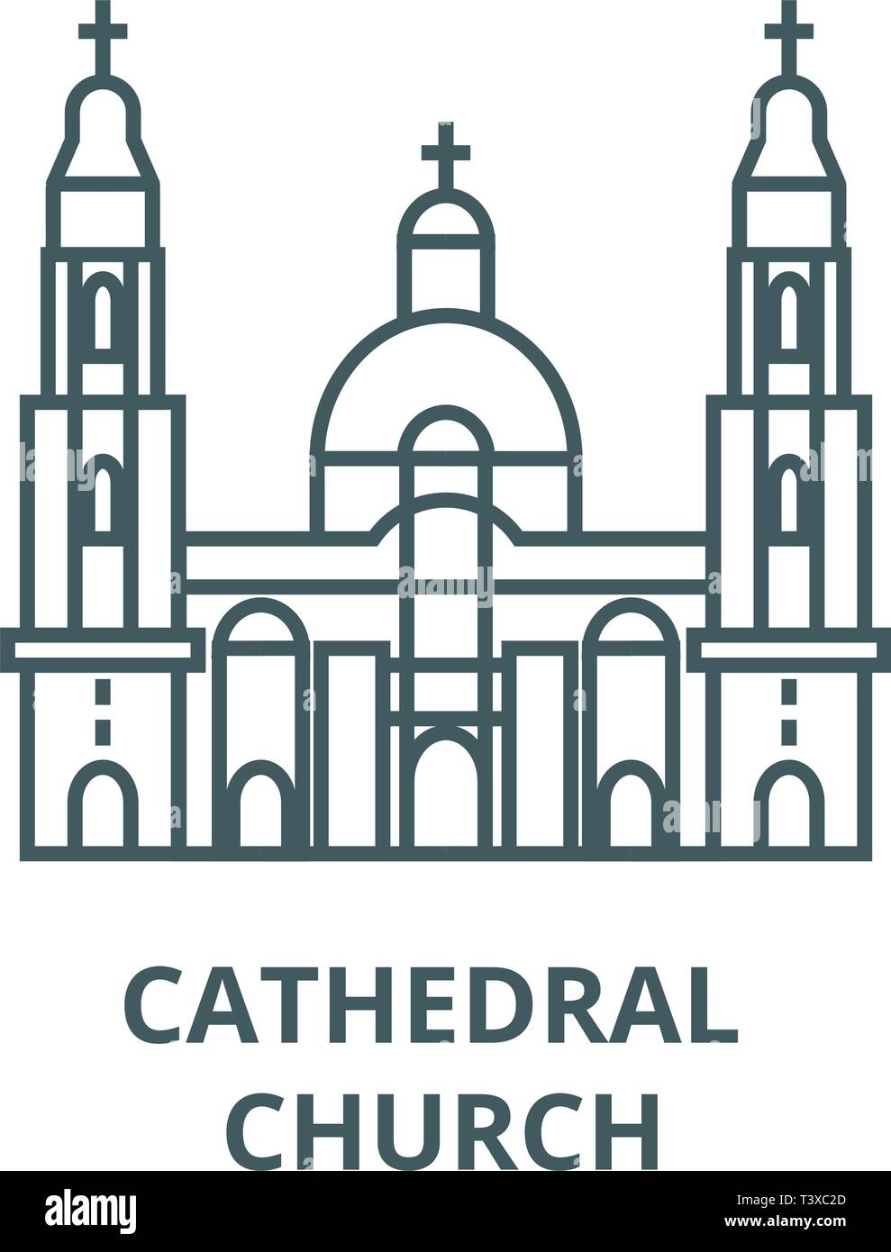 Cathedral church line icon, vector. Cathedral church outline sign ...