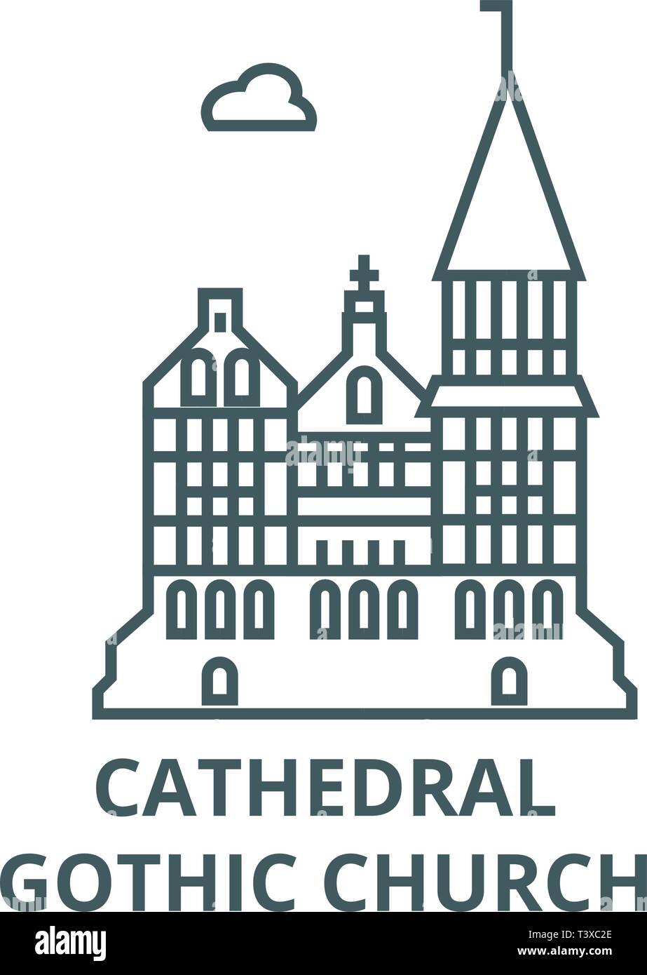 Cathedral, gothic church line icon, vector. Cathedral, gothic church ...