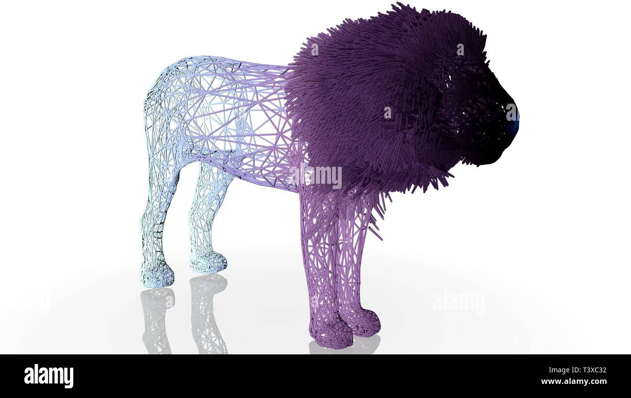 3d rendering of an artistic animal with reflection isolated on white ...