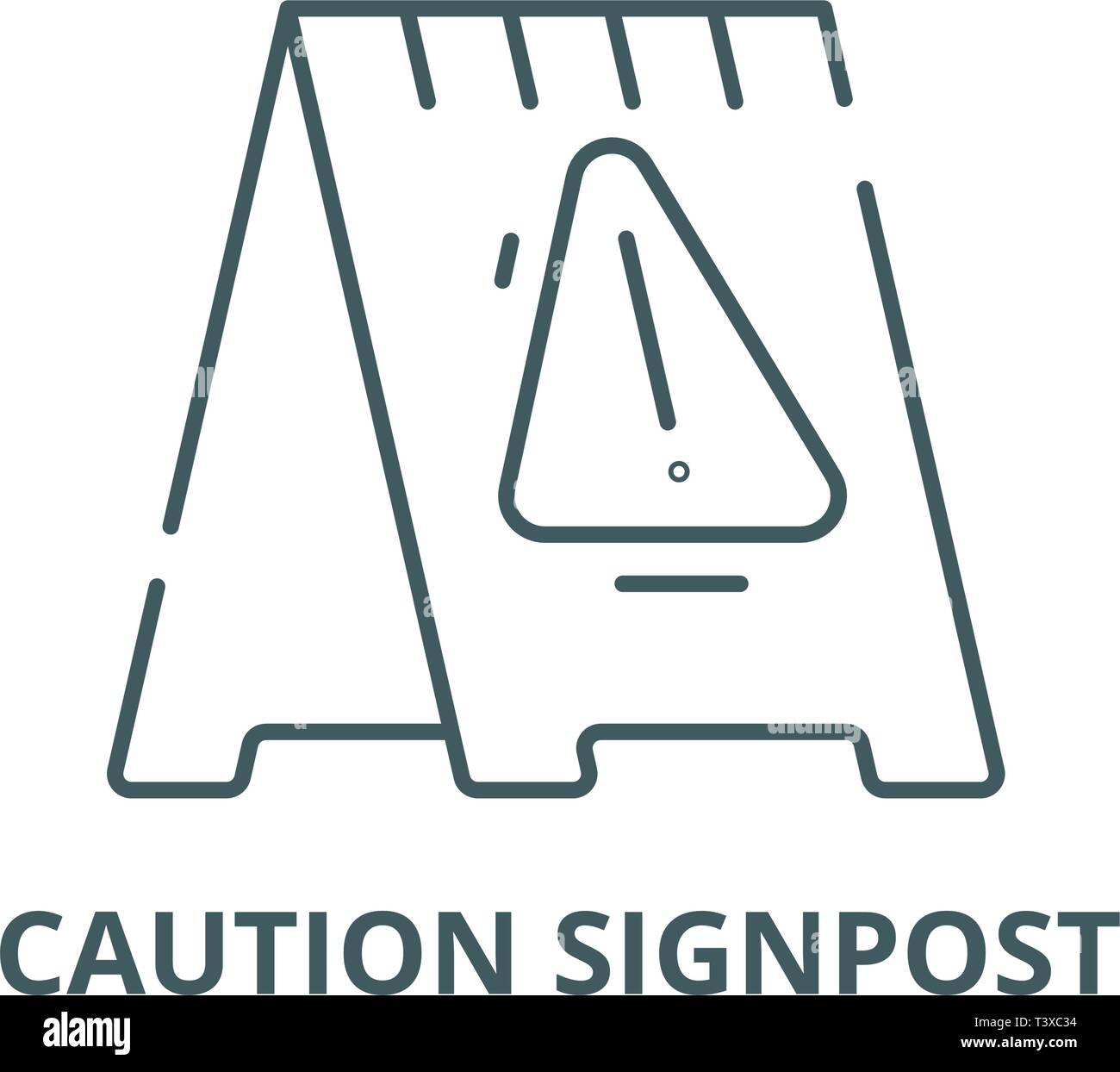 Caution signpost line icon, vector. Caution signpost outline sign ...