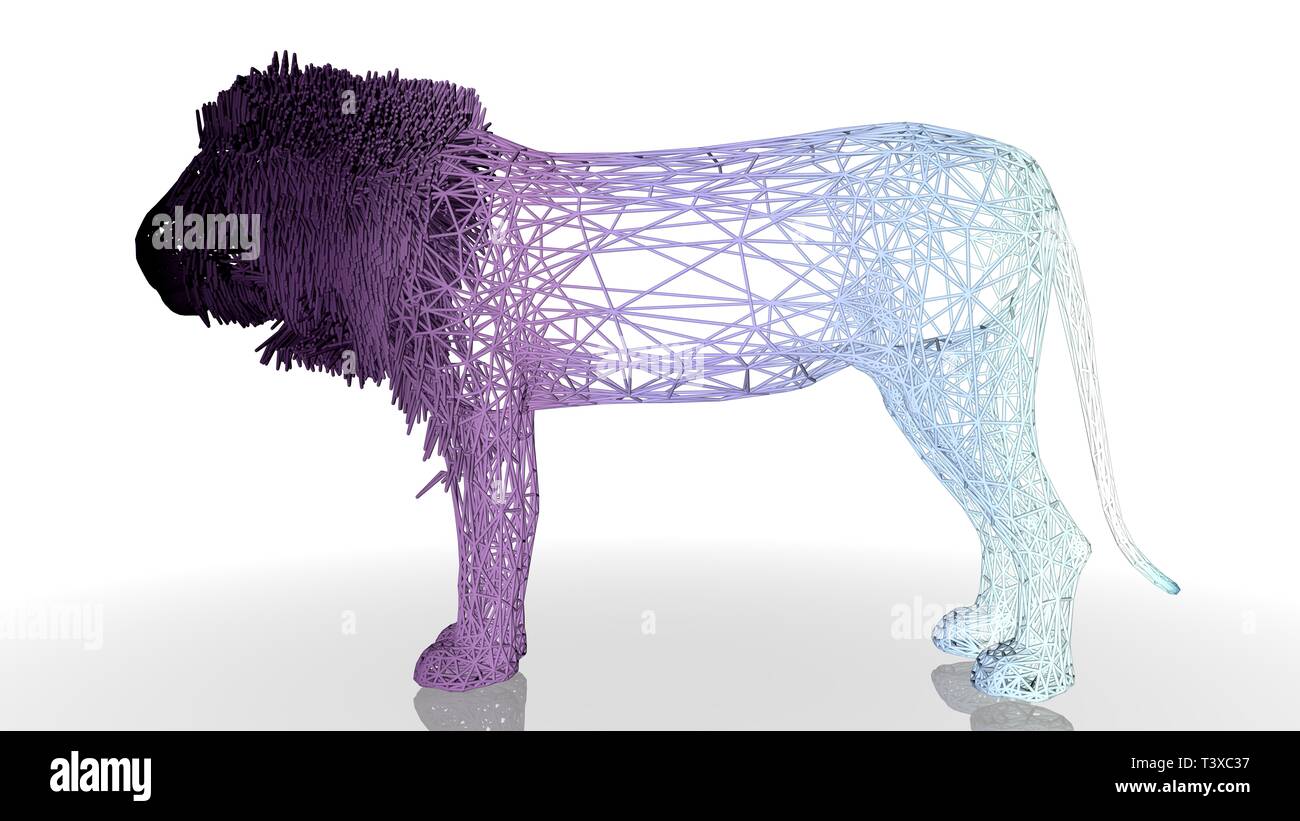 3d rendering of an artistic animal with reflection isolated on white ...