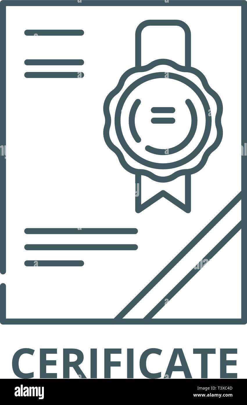 Cerificate line icon, vector. Cerificate outline sign, concept symbol ...