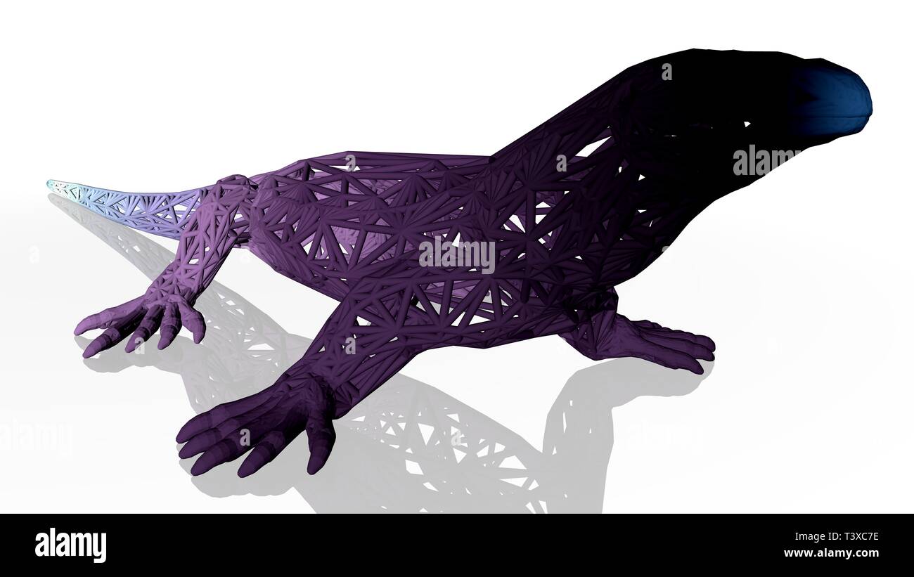 3d rendering of an artistic animal with reflection isolated on white ...