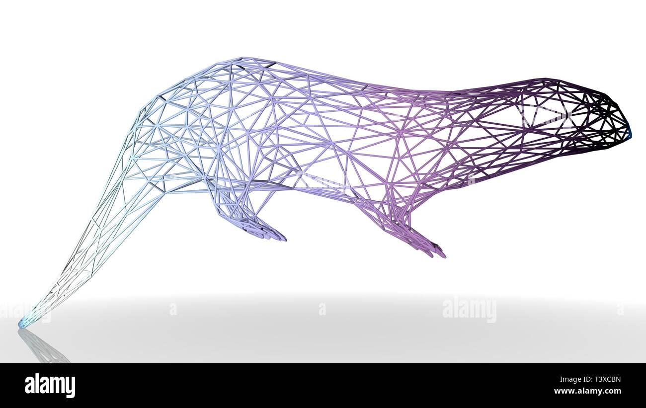 3d rendering of an artistic animal with reflection isolated on white ...