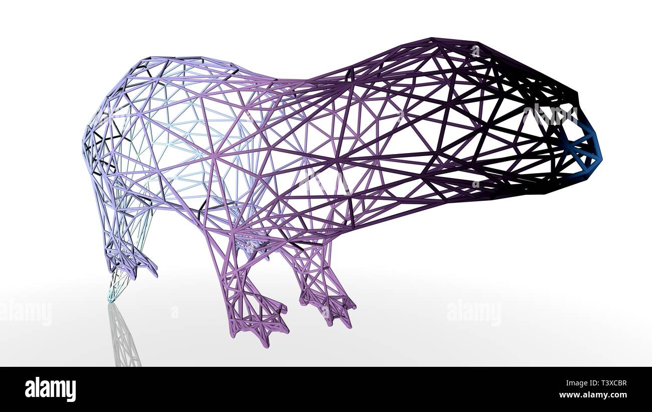 3d rendering of an artistic animal with reflection isolated on white ...