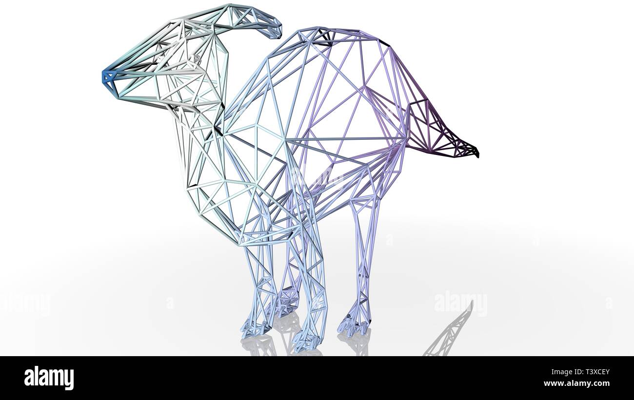 3d rendering of an artistic animal with reflection isolated on white ...