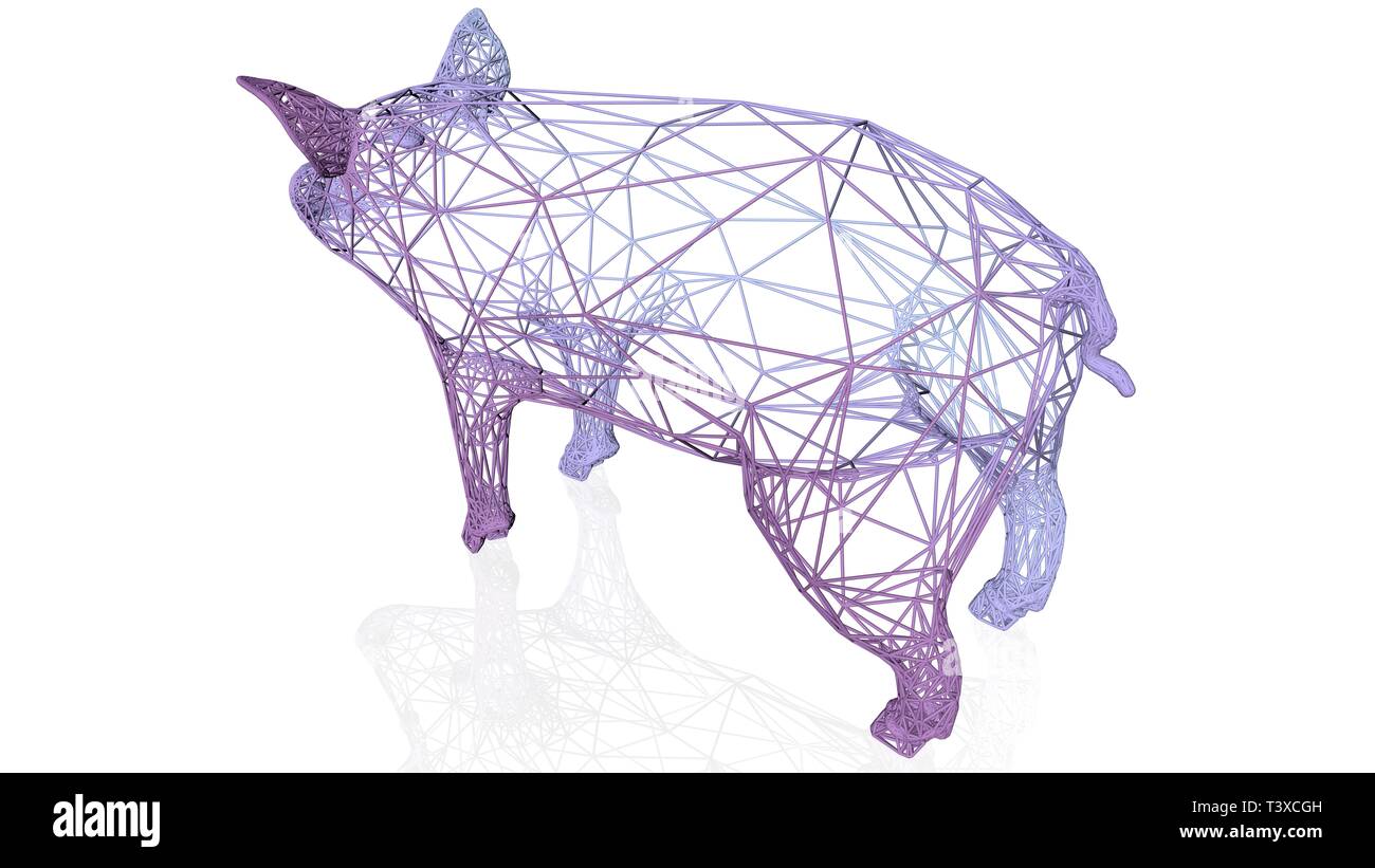 3d rendering of an artistic animal with reflection isolated on white ...