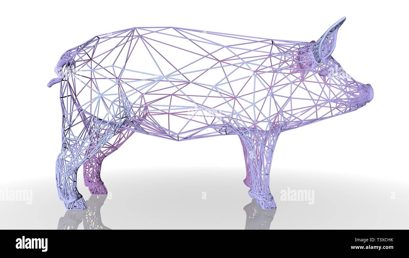 3d rendering of an artistic animal with reflection isolated on white ...