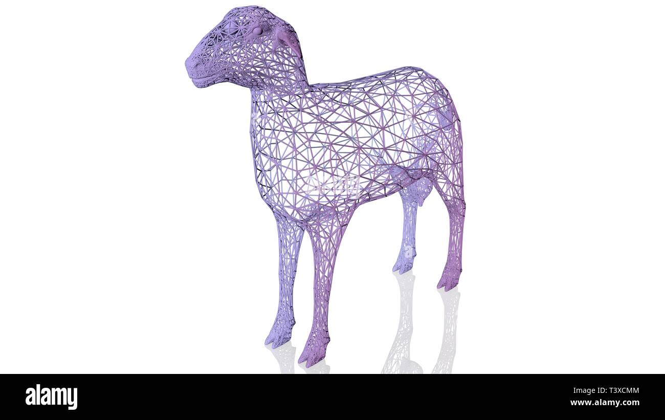 3d rendering of an artistic animal with reflection isolated on white ...