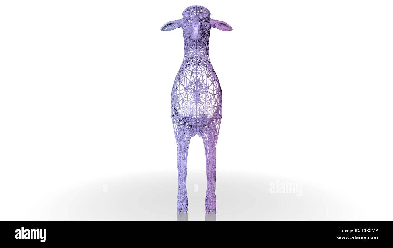 3d rendering of an artistic animal with reflection isolated on white ...