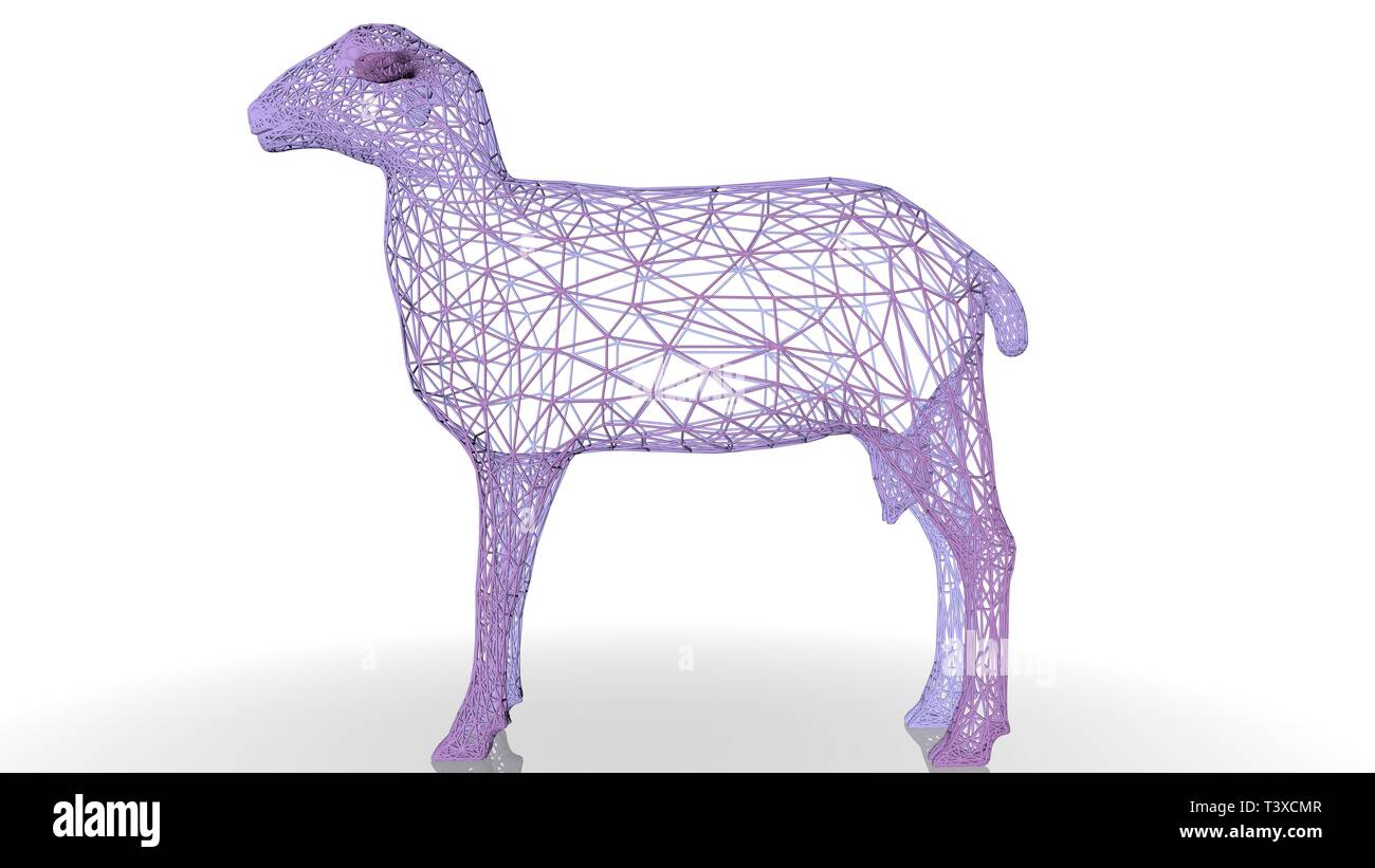 3d rendering of an artistic animal with reflection isolated on white ...
