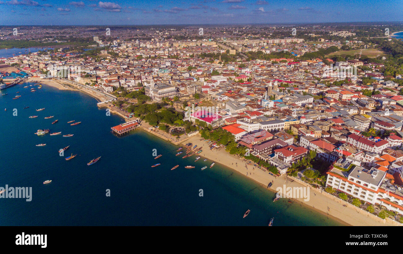 aerial view of the historical stone town, Zanzibar, Tanzania Stock ...