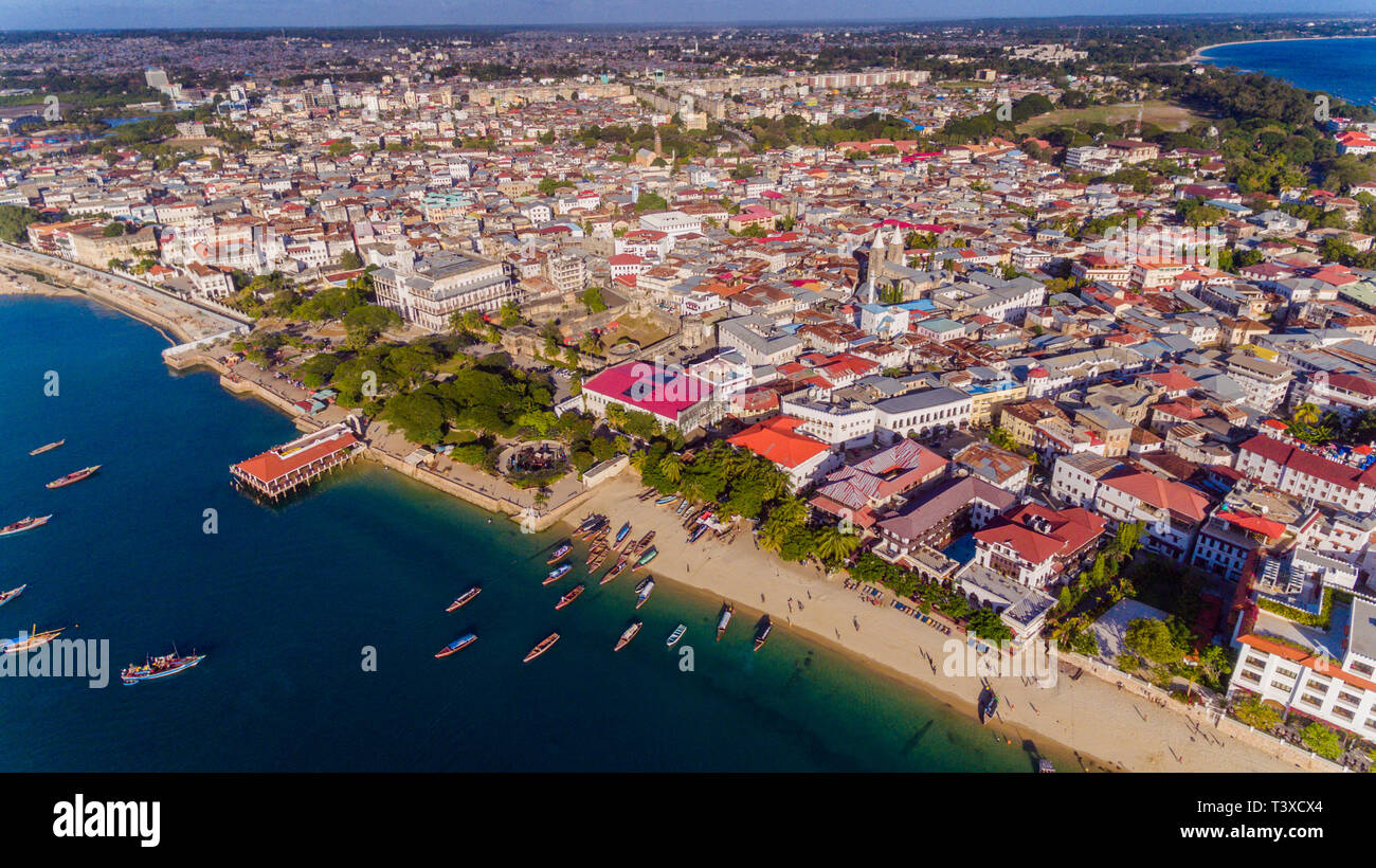 aerial view of the historical stone town, Zanzibar, Tanzania Stock ...