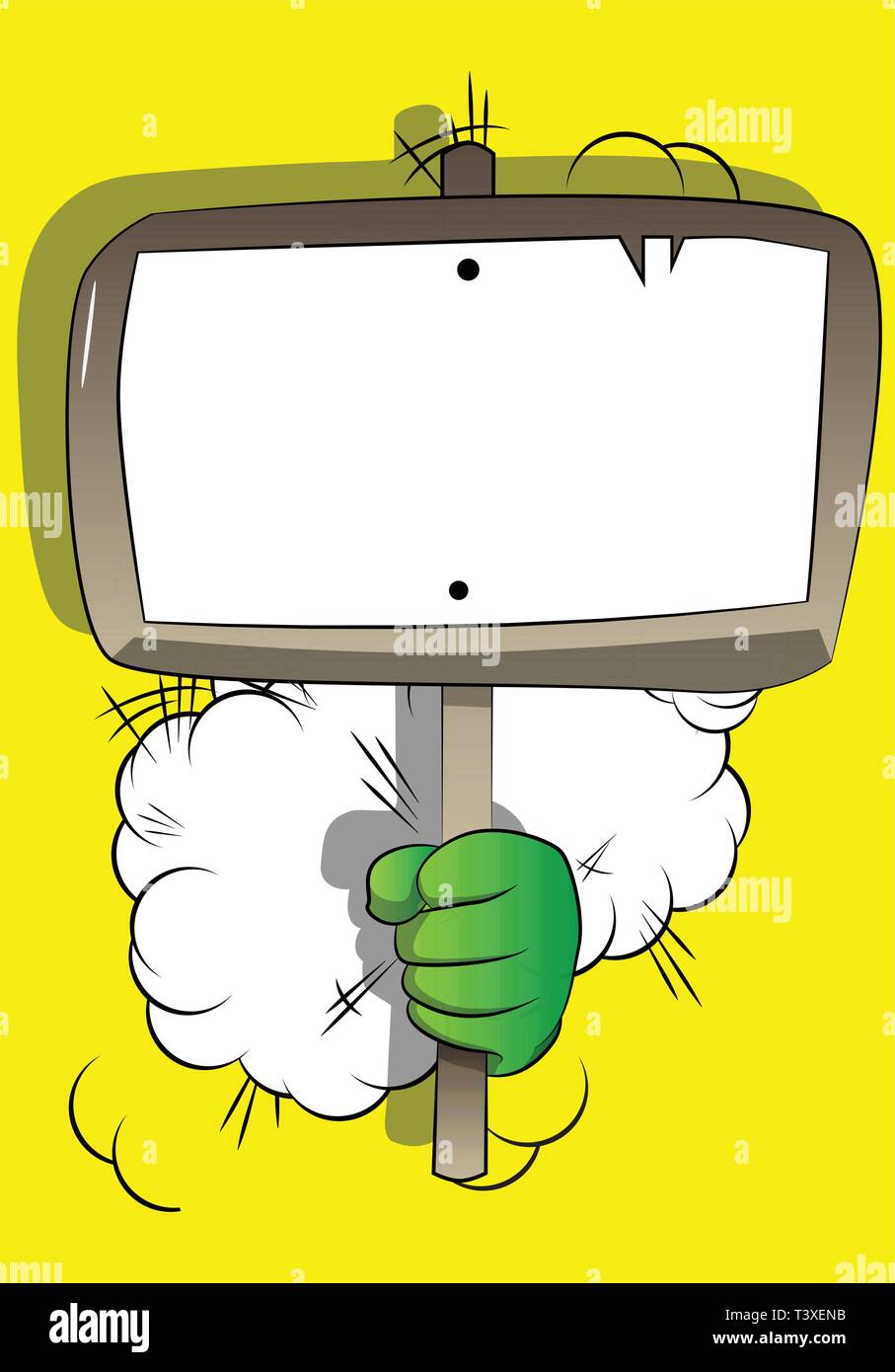 Vector cartoon hand holding blank sign. Illustrated hand with blank ...