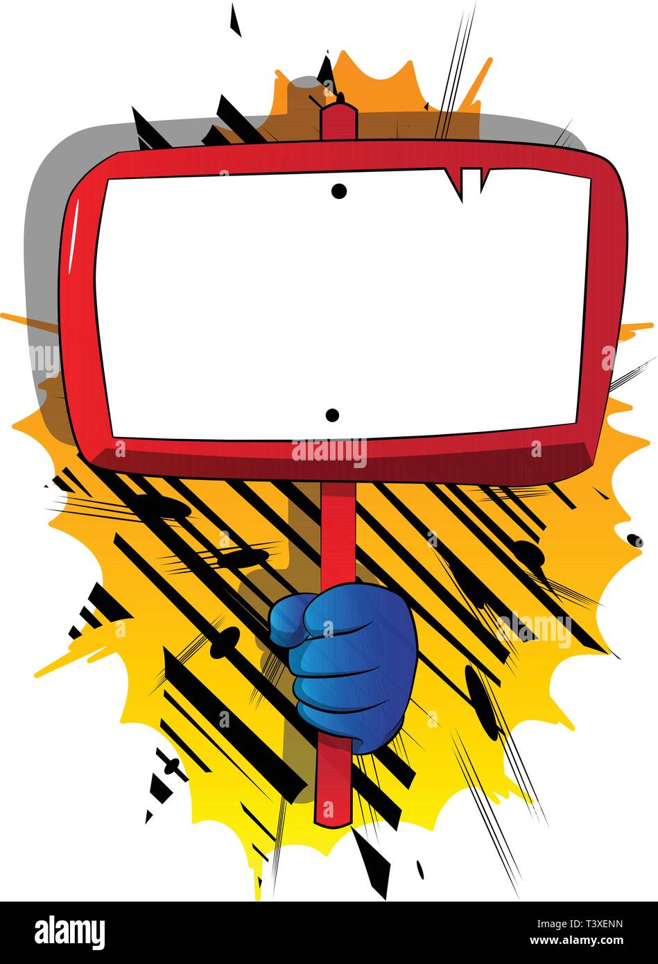 Vector cartoon hand holding blank sign. Illustrated hand with blank ...