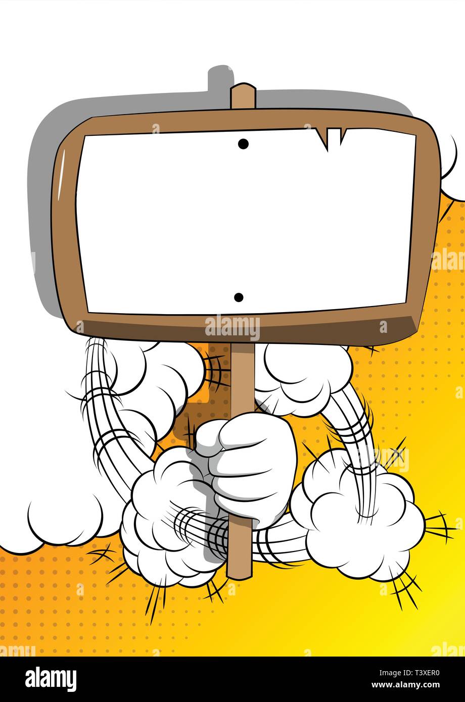 Vector cartoon hand holding blank sign. Illustrated hand with blank ...
