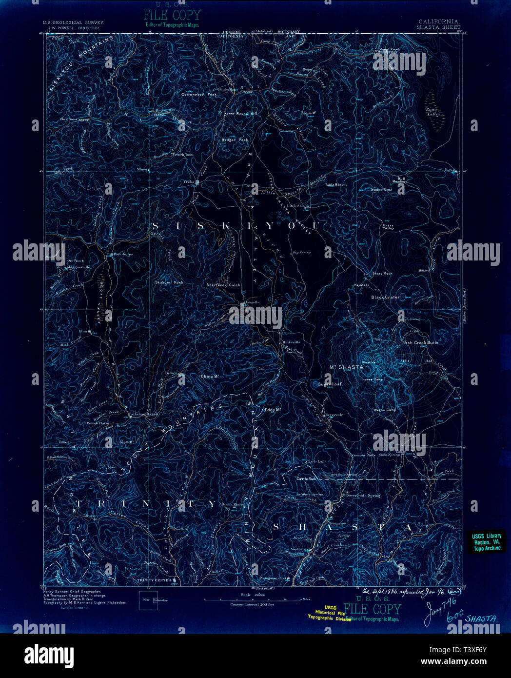 USGS TOPO Map California CA Shasta 299888 1886 250000 Inverted ...