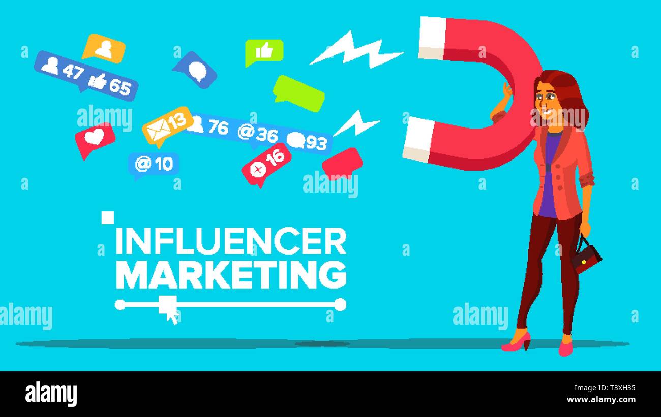 Influencer Digital Marketing Web Banner Vector Template Stock Vector ...