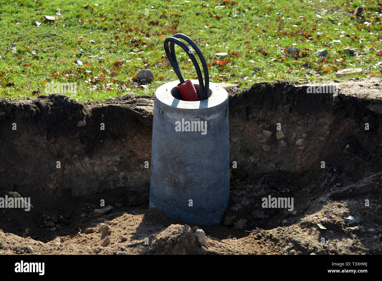 Underground cable entry during construction base with Concrete ...