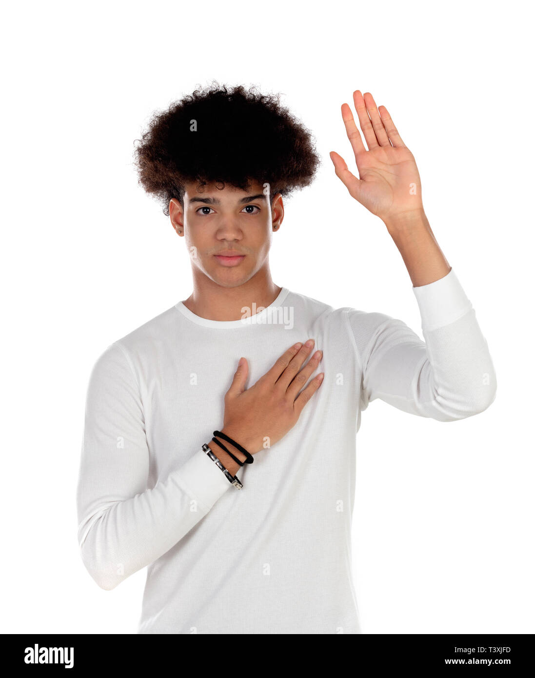 Man raising hand swearing hi-res stock photography and images - Alamy