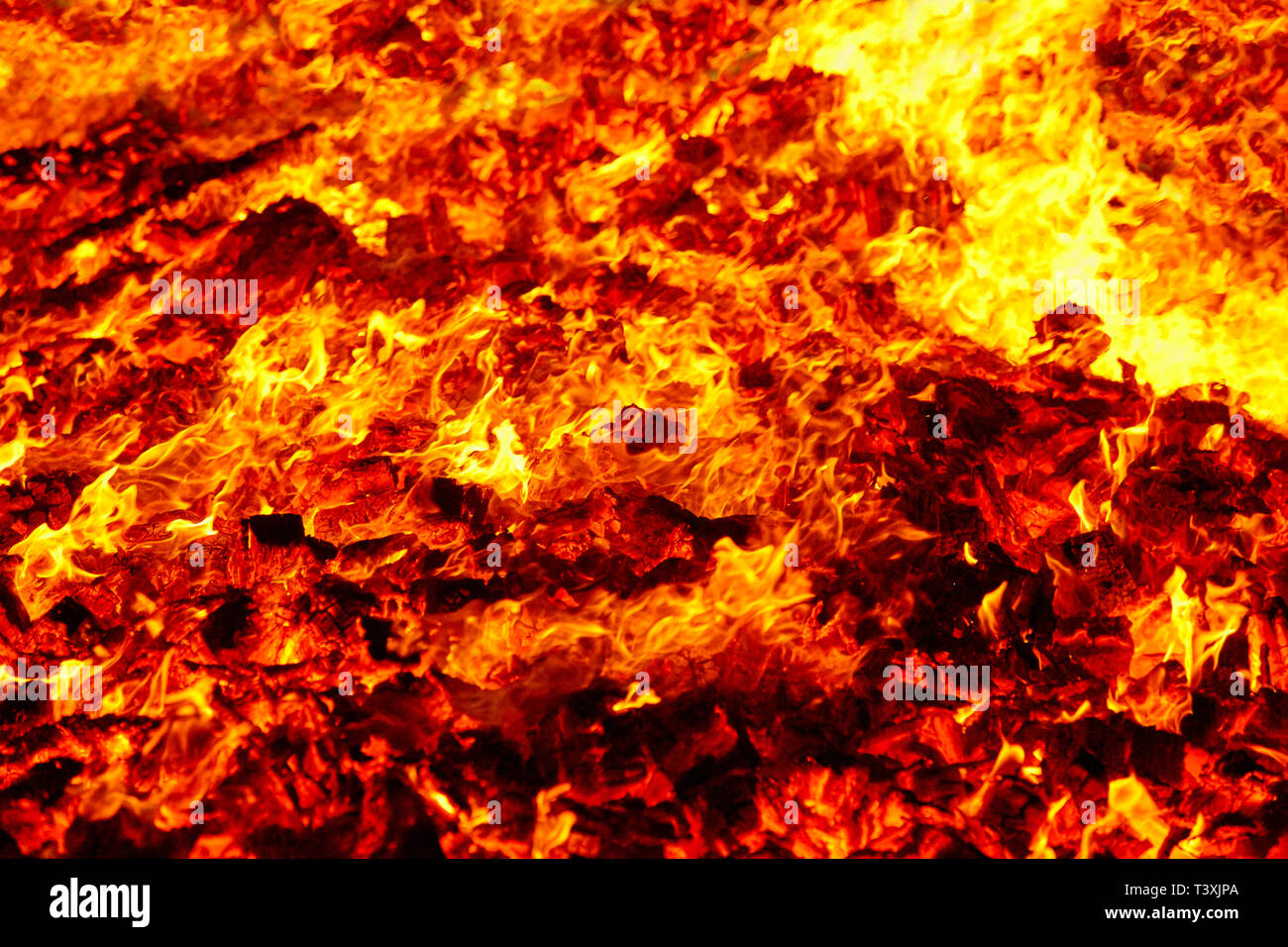 Fire. Volcano incandescent material. Hot charcoal bonfire. Carbon ...