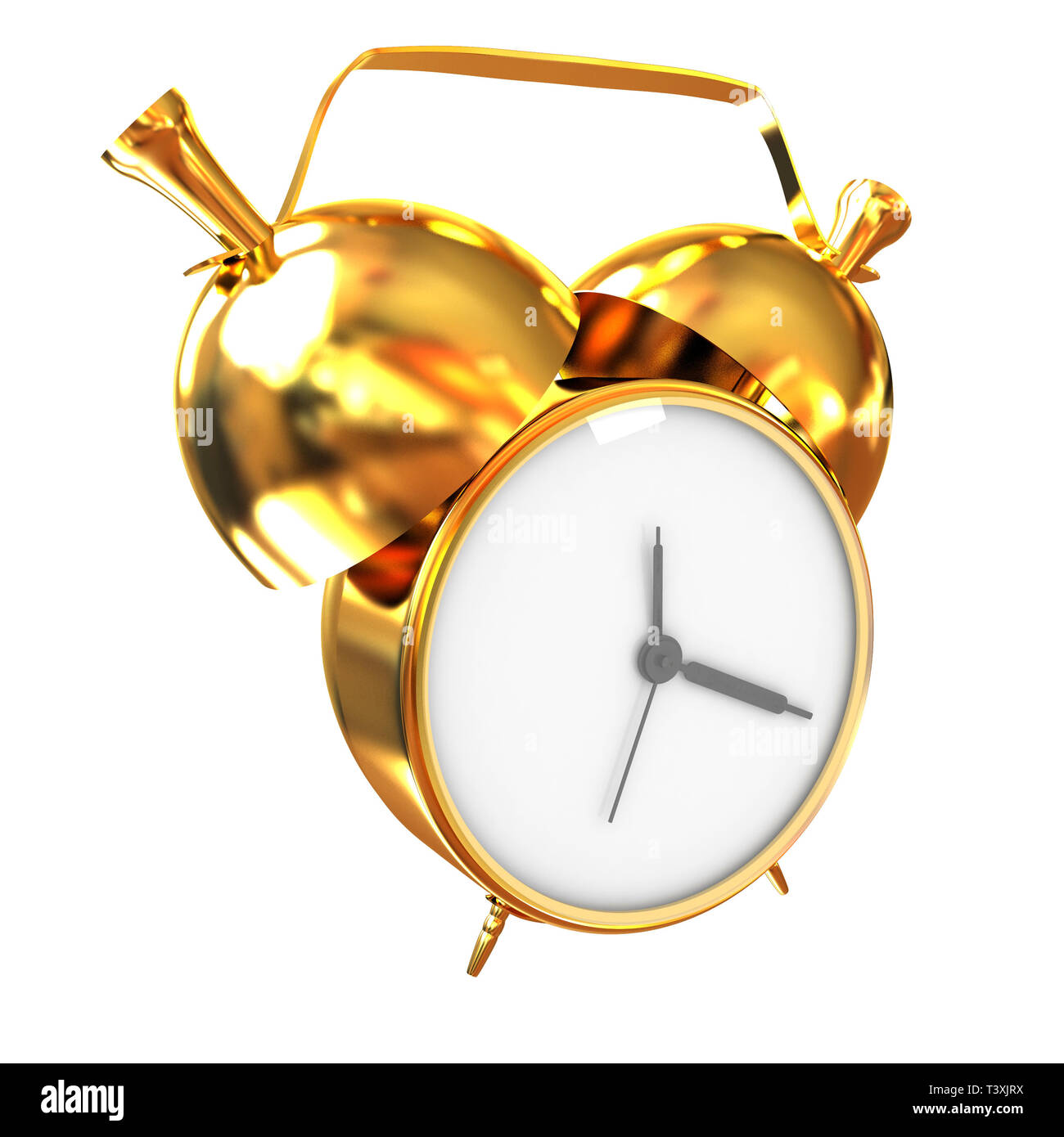 Old style of Gold Shiny alarm clock. 3d illustration Stock Photo - Alamy
