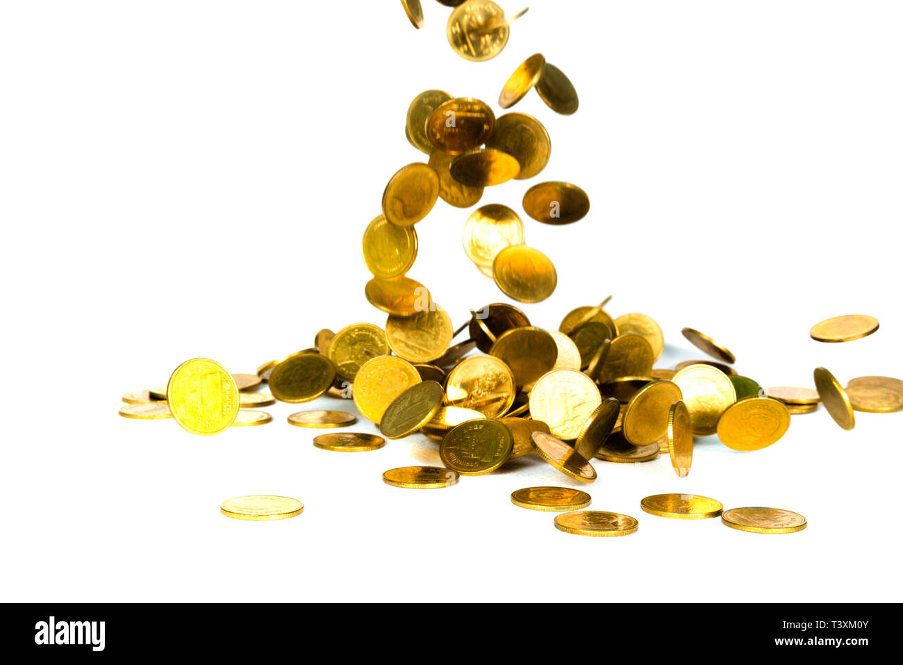Falling gold coin, flying coin, rain money isolated on white background ...