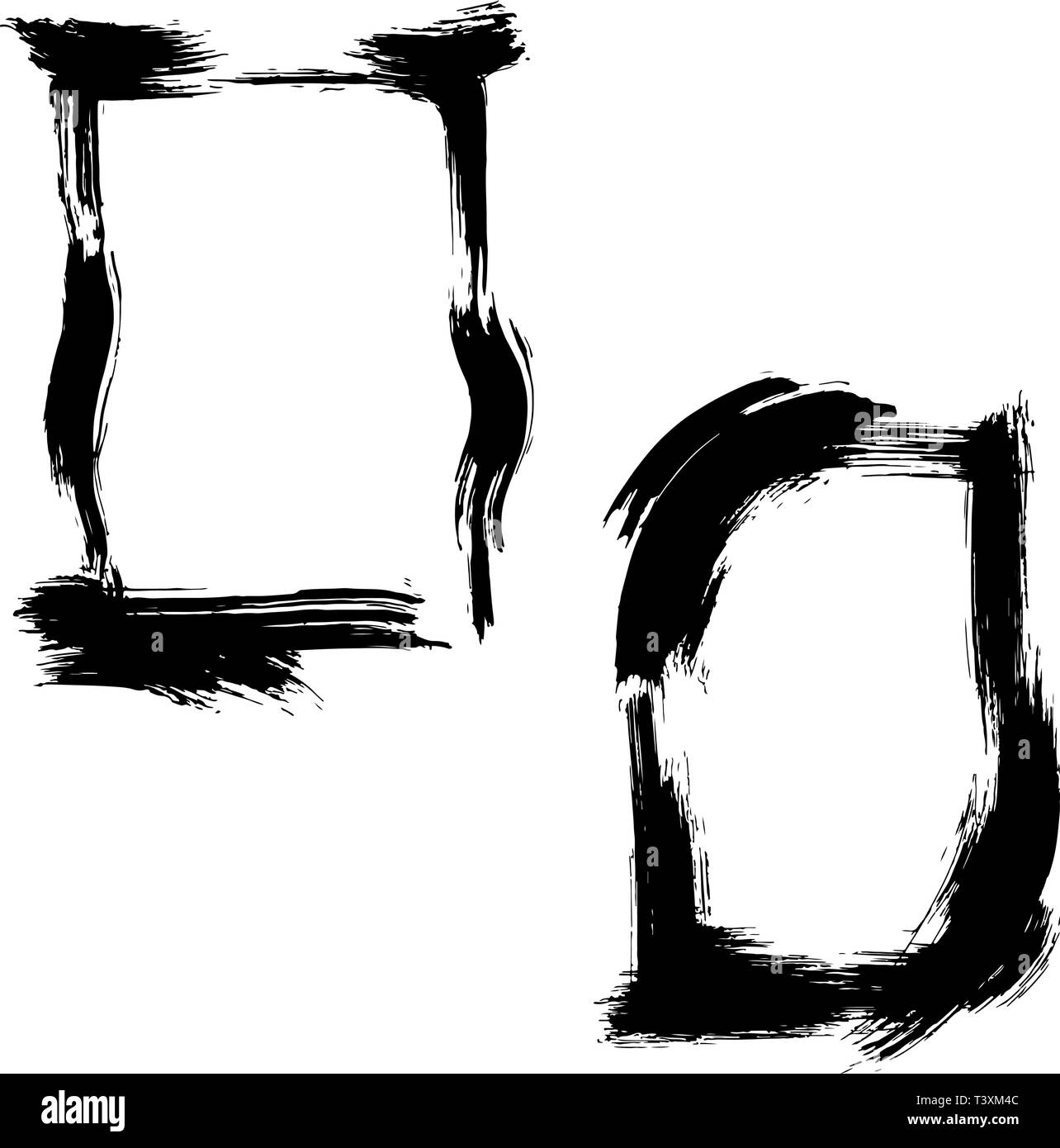 Vector Dry brush frames. Hand drawn artistic frames. Black and white ...