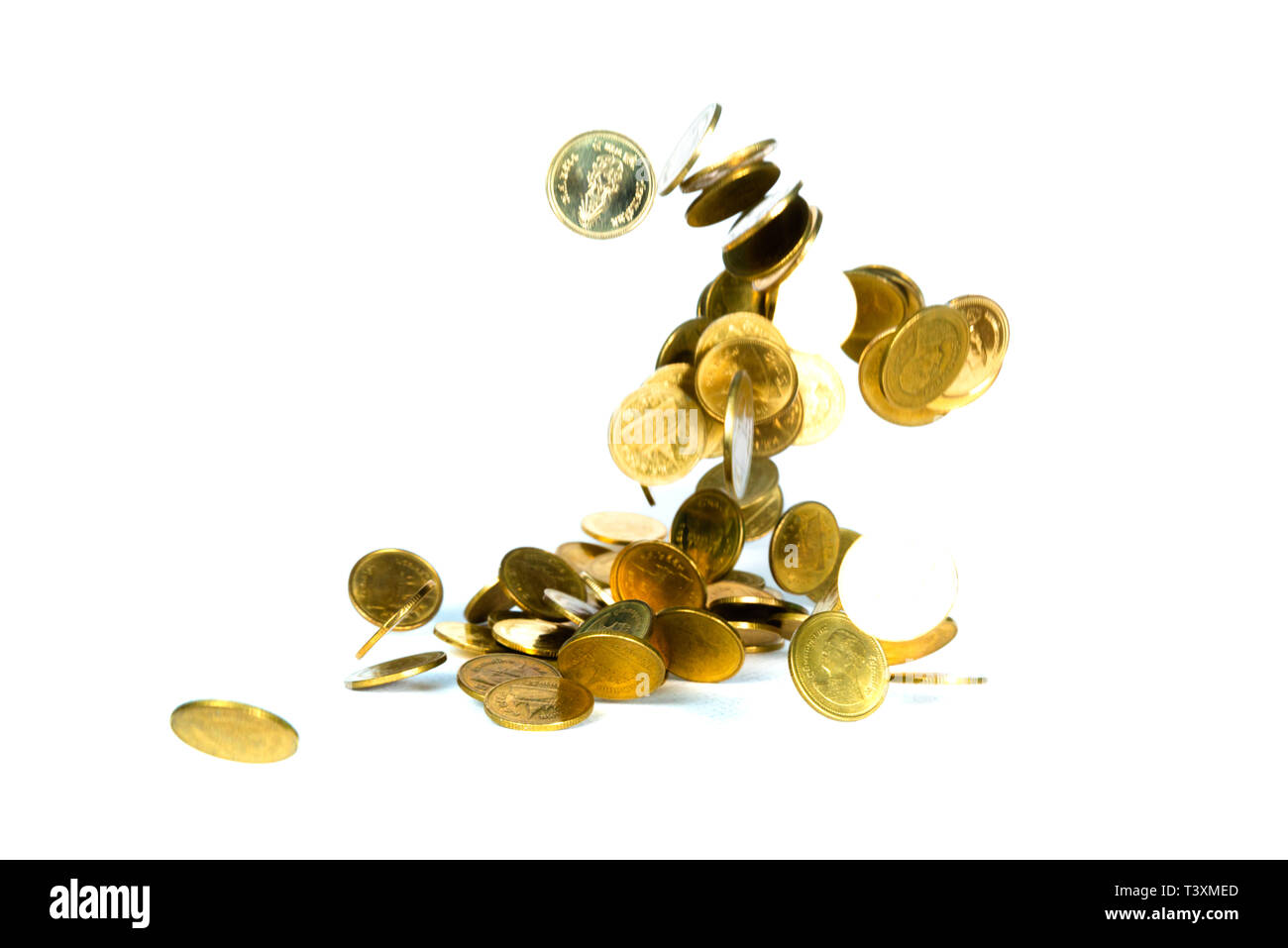 Falling gold coin, flying coin, rain money isolated on white background ...