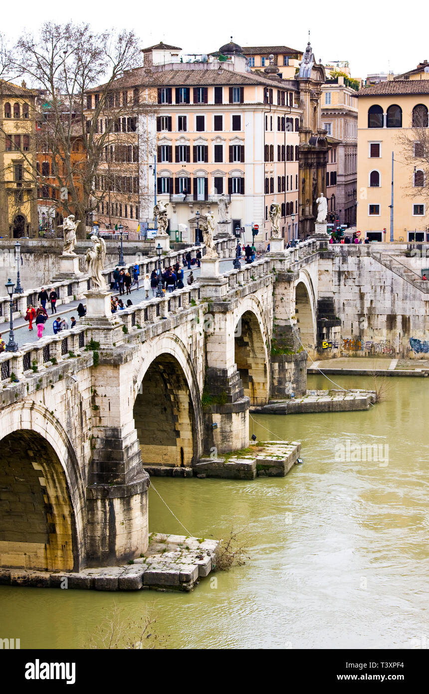 Walk on St Angel Bridge ( Ponte Sant' Angelo) from Castel Sant'Angelo ...