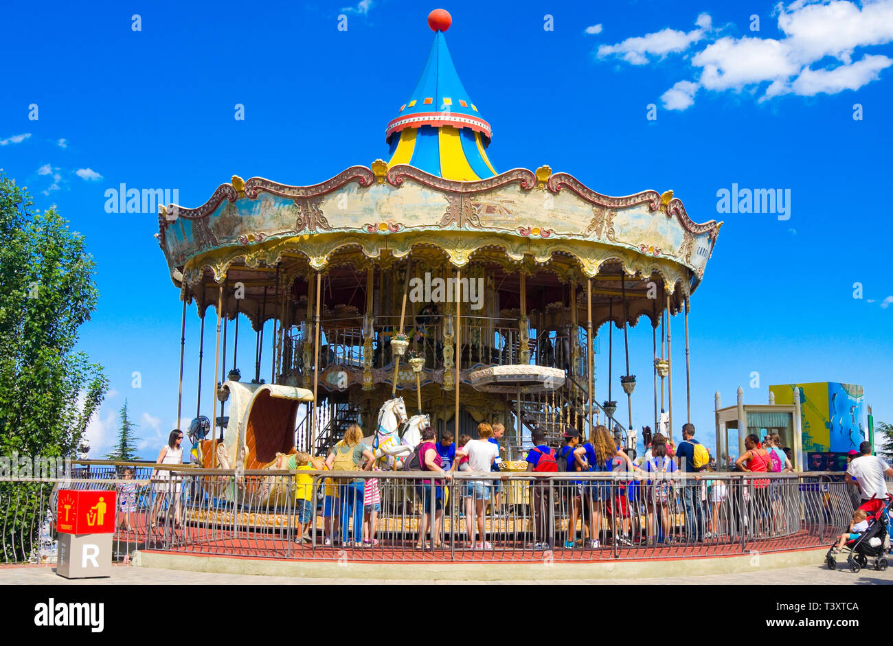 BARCELONA, SPAIN - JULY 13, 2016:Carrousel at Tibidabo Amusement Park ...