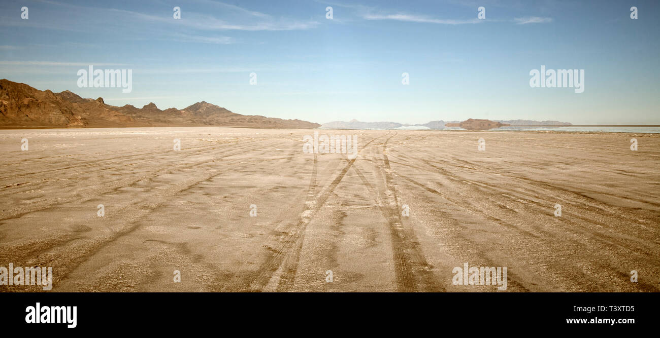 Tire tracks in Bonnaville Salt Flats, Utah, United States Stock Photo ...