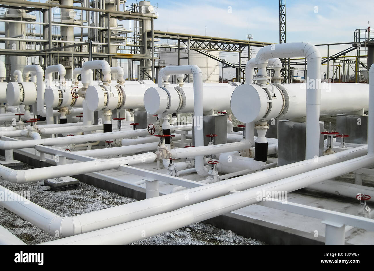 Heat exchangers in refineries. The equipment for oil refining. Heat ...
