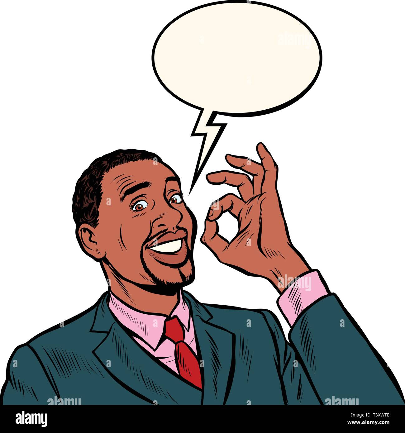 OK african man businessman. hand gesture okay. success good. Pop art ...