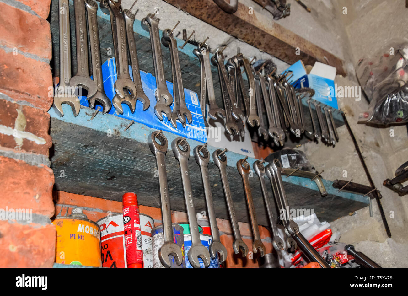 Krasnodar, Russia - October 18, 2017: Wrenches and other tools in the ...